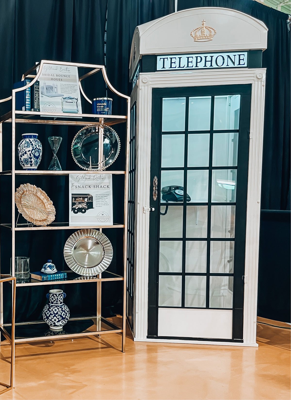 White and Black Phone Booth– The Gathered Event Company